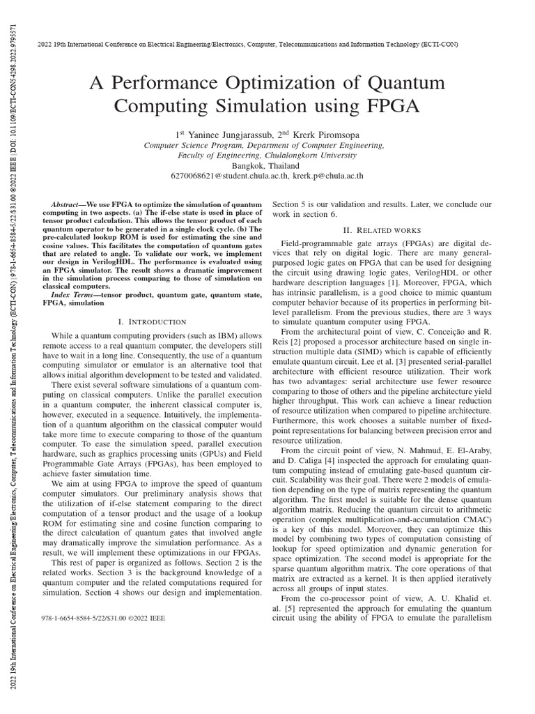 A Performance Optimization of Quantum Computing Simulation Using FPGA ...