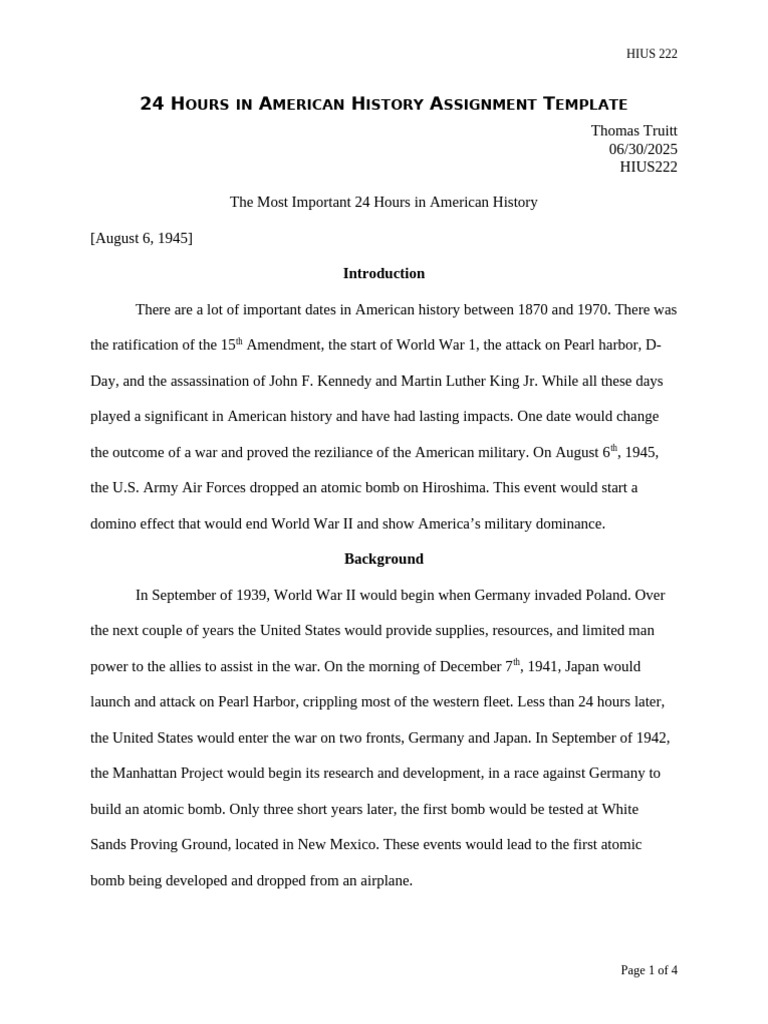 24 Hours in American History Assignment Template | PDF | Atomic ...