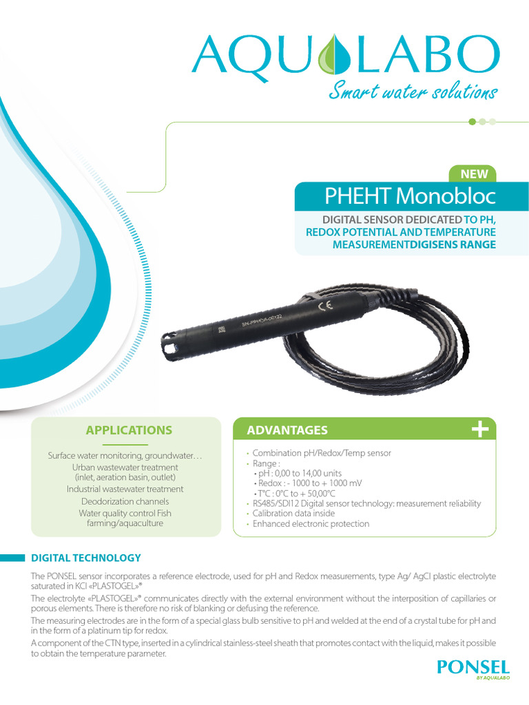 Datasheet Digital PH Sensor Monobloc | PDF | Sensor | Ph