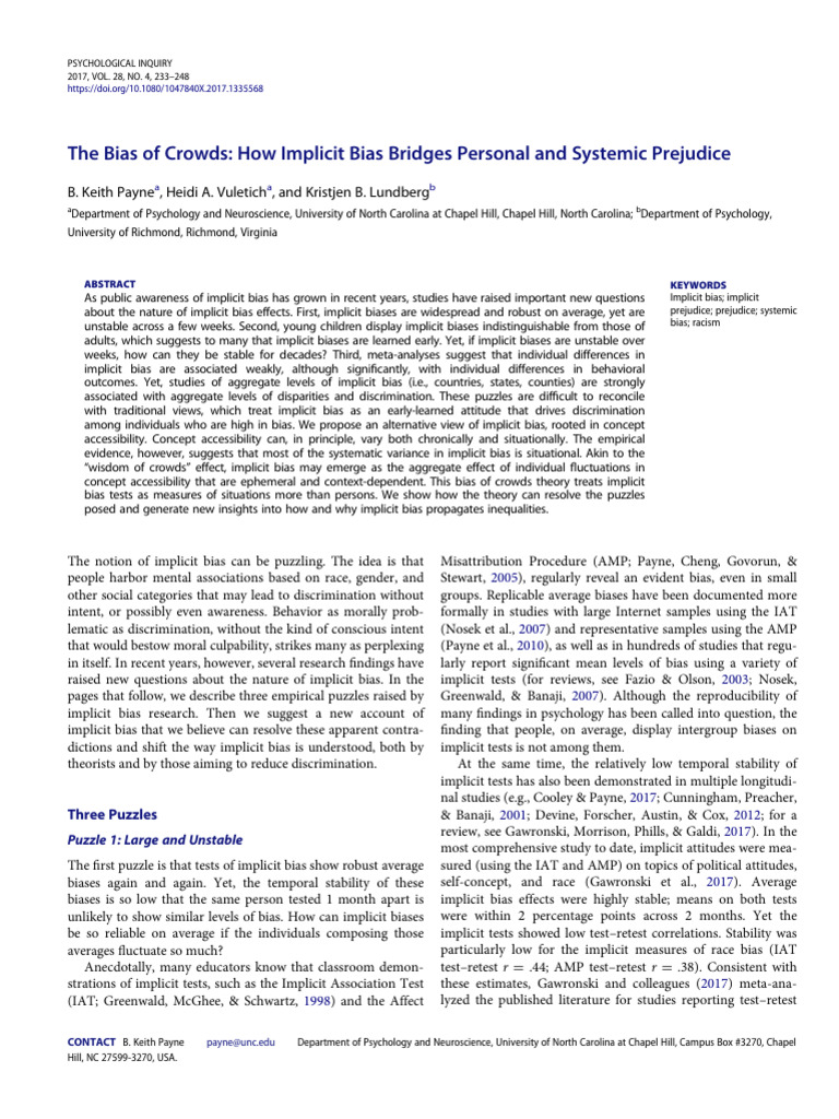 The Bias of Crowds How Implicit Bias Bridges Personal and Systemic Prejudice | PDF | Attitude ...