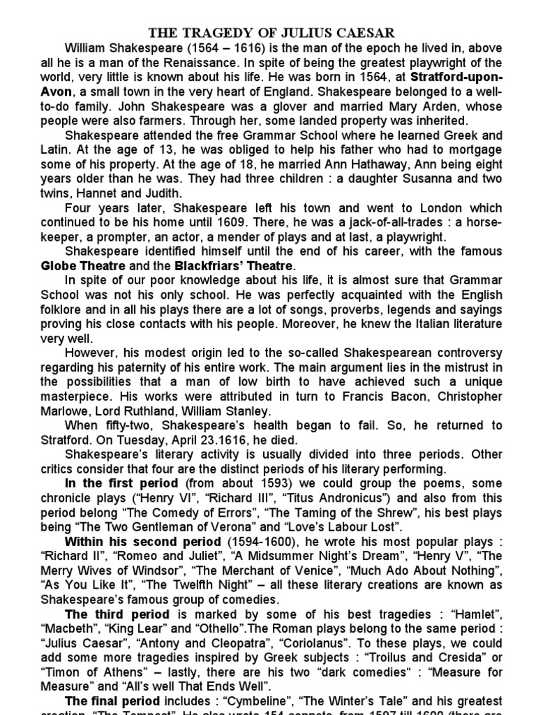 The Tragedy of Julius Caesar | PDF | William Shakespeare | Marcus ...