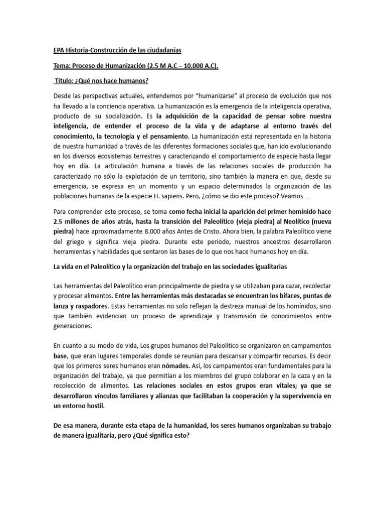 Humanizaci-n Ficha 1.Docx (1) | PDF | Humano | Evolución humana