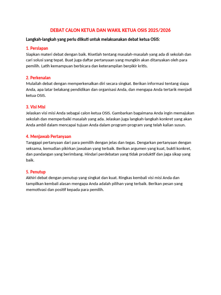 Materi Persiapan Debat Calon Ketua Osis | PDF