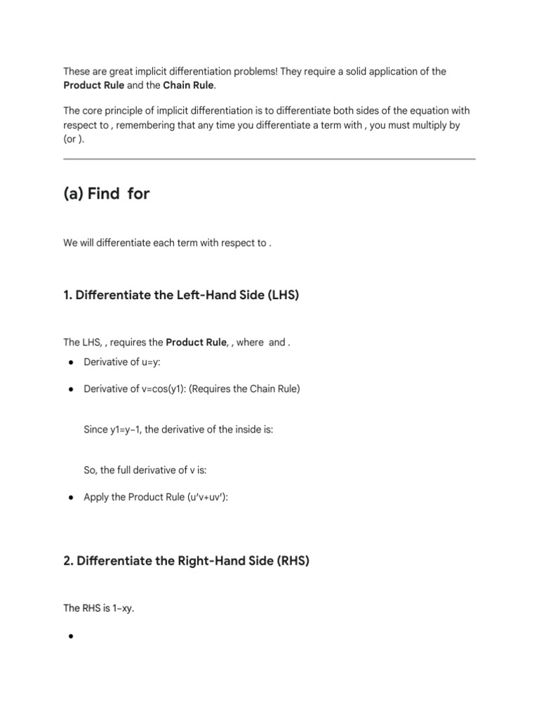(A) Find For: 1. Differentiate The Left-Hand Side (LHS) | PDF