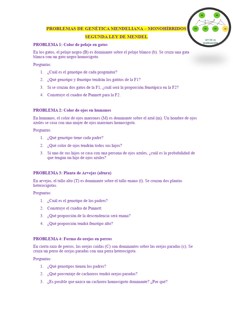 Problemas de Genética Mendeliana-Segunda Ley de Mendel | PDF