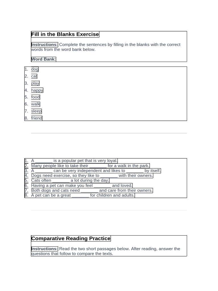 Fill in the Blanks Pet Exercise | PDF