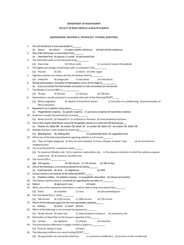 Radiographic Anatomy & Physiology Questions | PDF | Stomach | Kidney