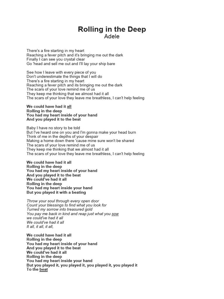"Adele's Rolling in the Deep Lyrics" | PDF