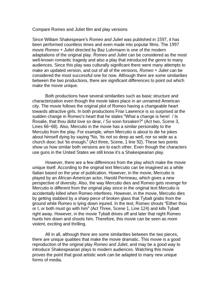 Compare Romeo and Juliet Film and Play Versions | PDF | Romeo And Juliet