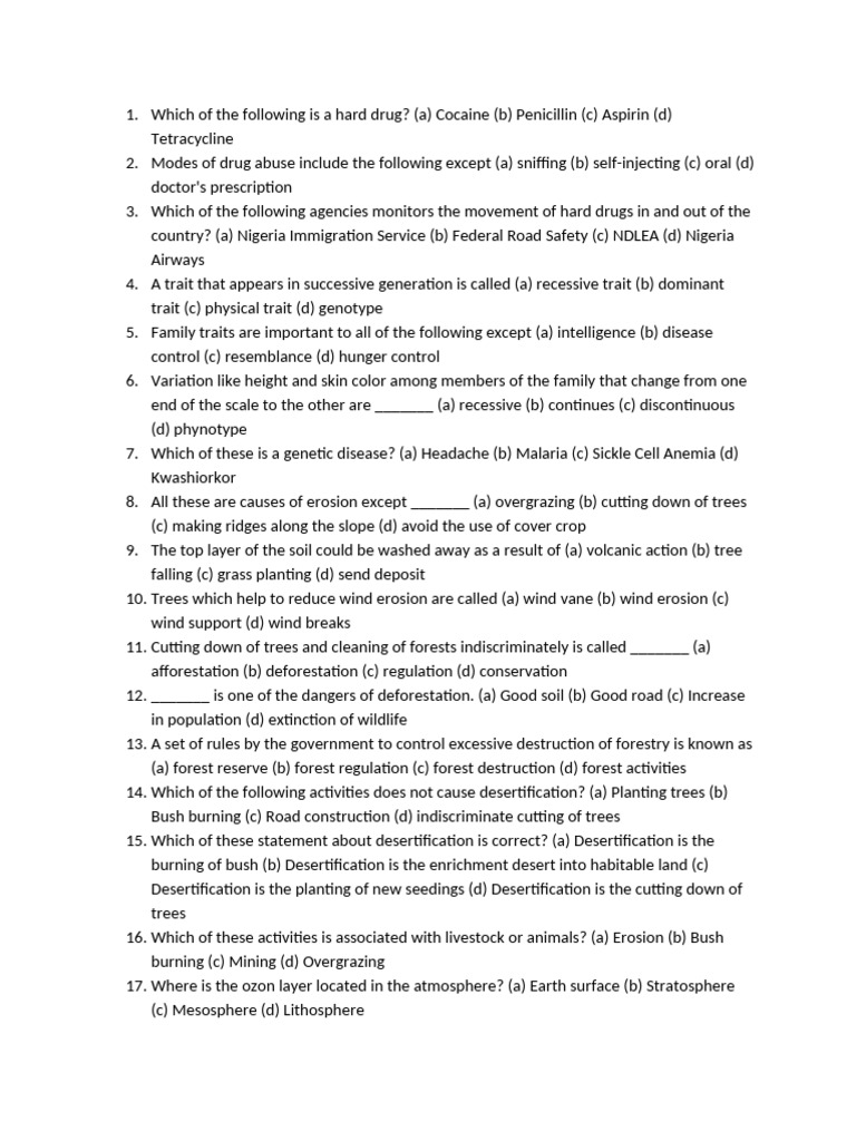 Drug Abuse and Environmental Impact Quiz | PDF | Deforestation | Soil
