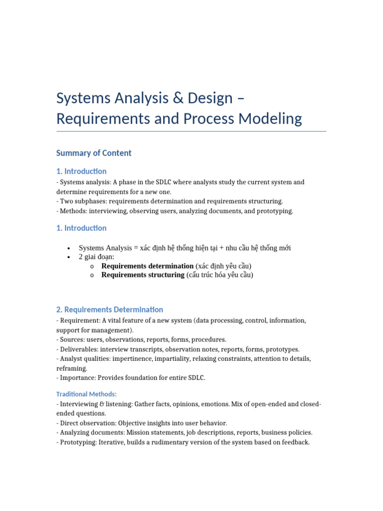 Systems Analysis Summary | PDF | System | Software Engineering