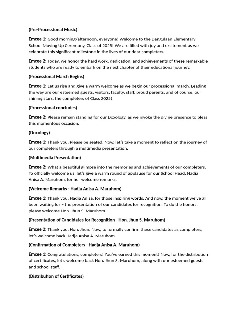 Emcee Script Class 2025 | PDF | Ceremonies | Rituals