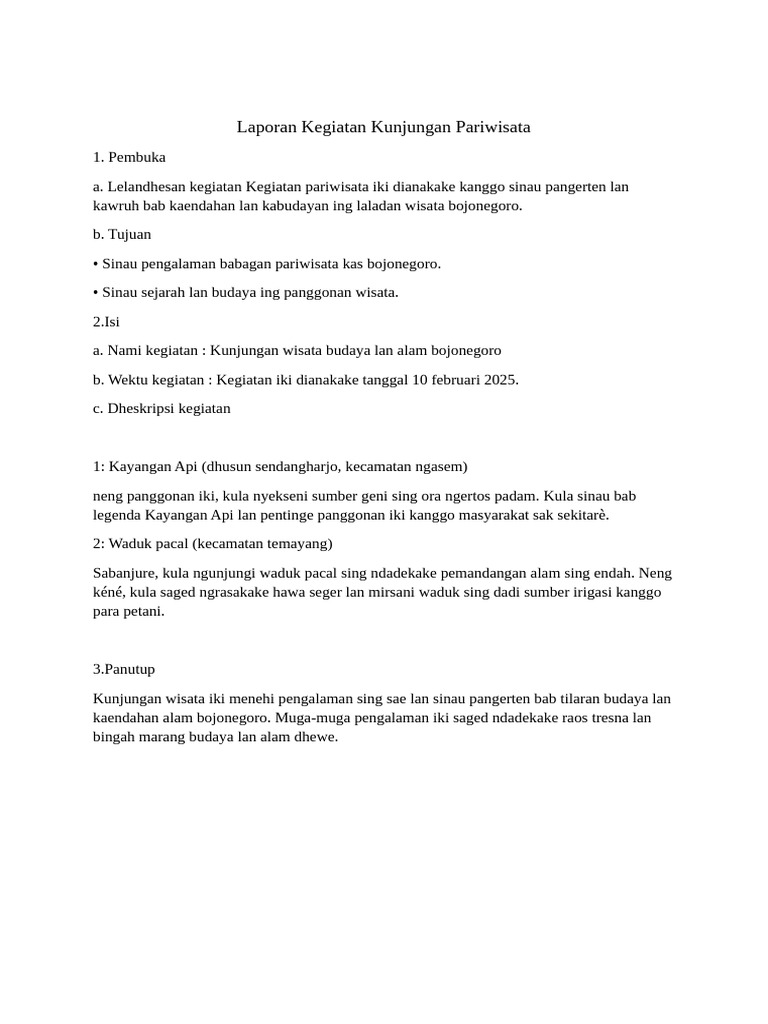 Laporan Kegiatan Kunjungan Pariwisata Fazli Ezra R | PDF