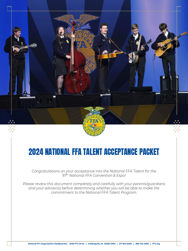 2024 National FFA Talent Acceptance Packet | PDF | Indianapolis | Lunch