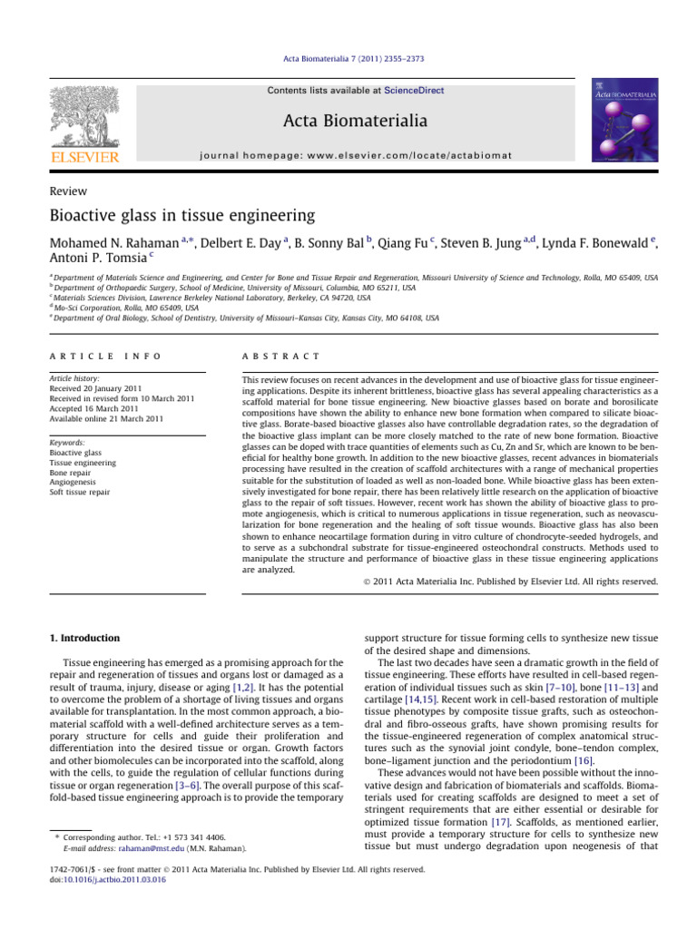 45S5-15-Bioactive Glass in Tissue Engineering | PDF | Tissue ...
