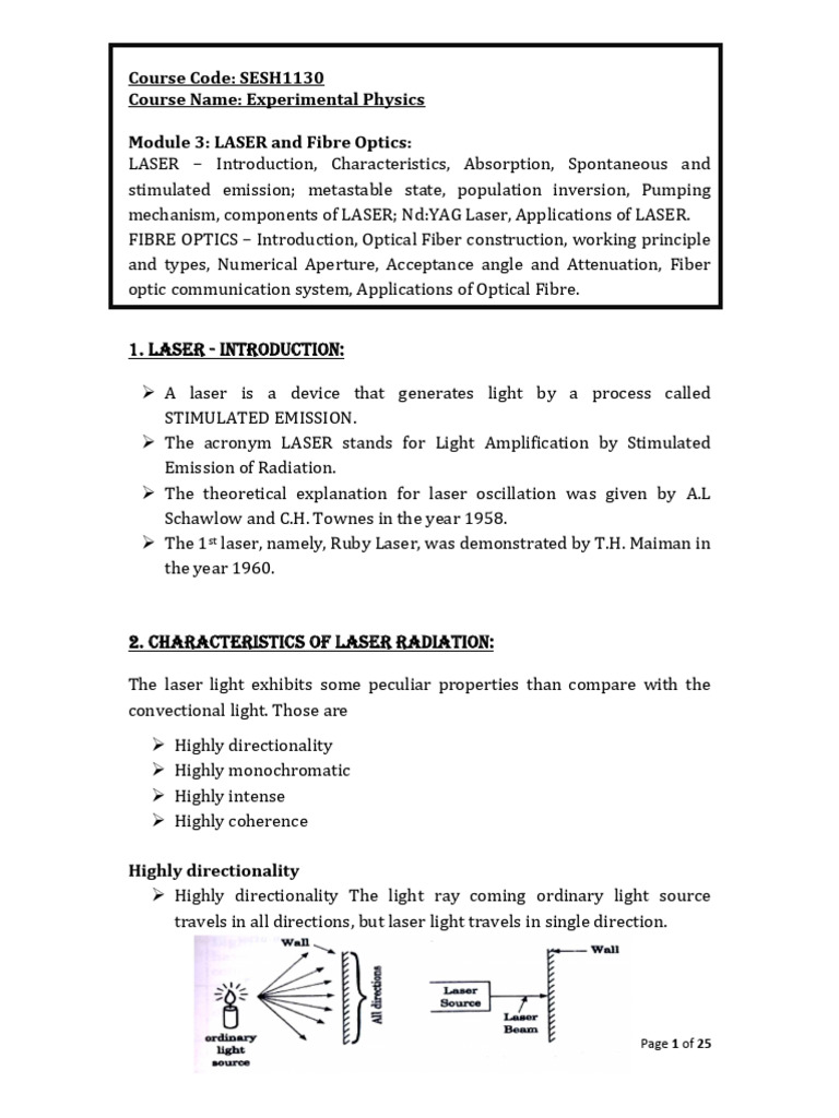 Module - 3 LASER & Fiber Optics | PDF | Laser | Optical Fiber