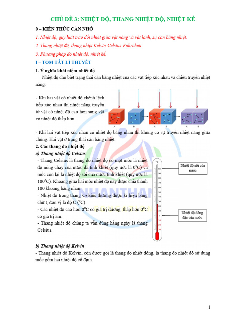 Chủ Đề 3a. Nhiệt Độ. Thang Nhiệt Độ - Nhiệt Kế - Hs | PDF