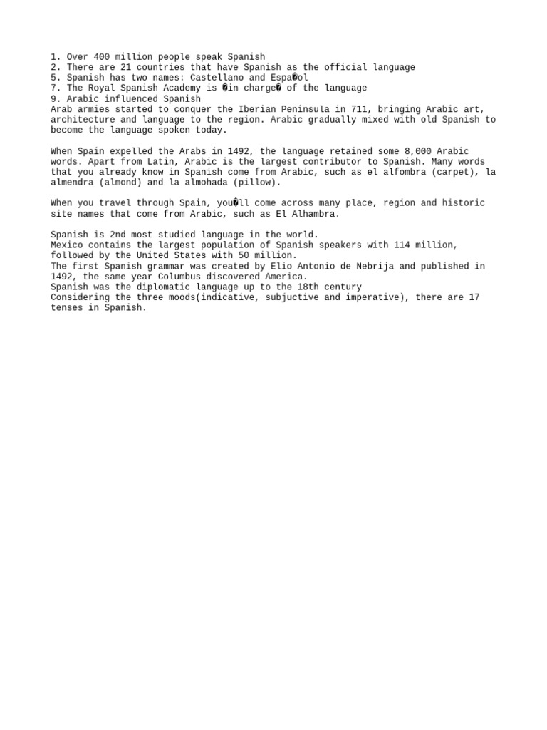 Spanish Language Fun Facts | PDF