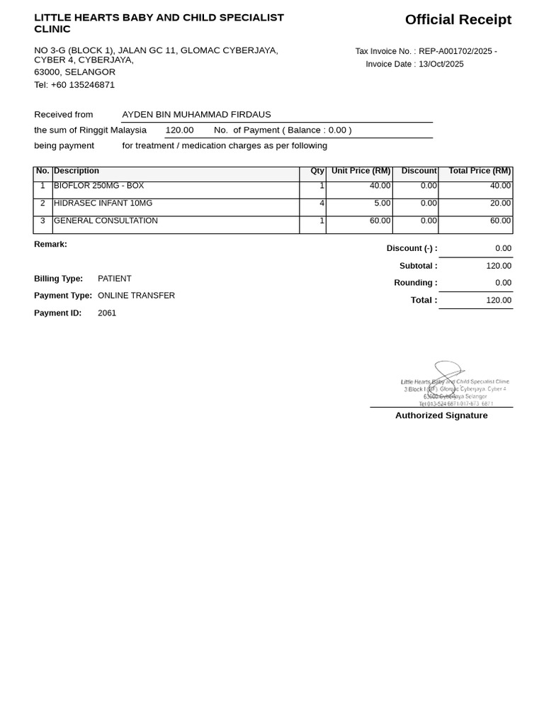 Billing Receipt | PDF