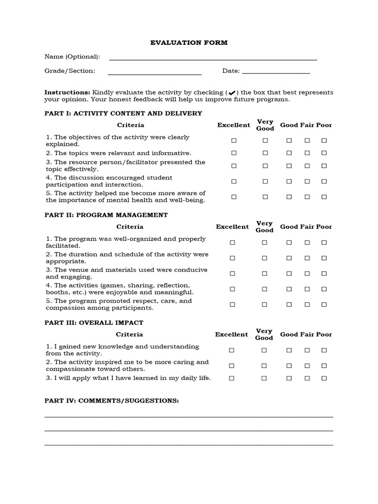 Activity Evaluation Feedback Form | PDF | Behavior Modification | Human ...
