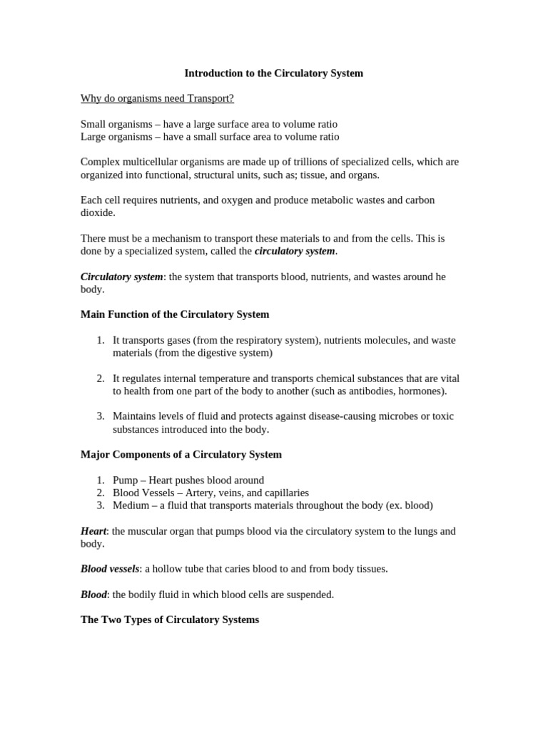 01 Introduction To The Circulatory System | PDF | Circulatory System ...