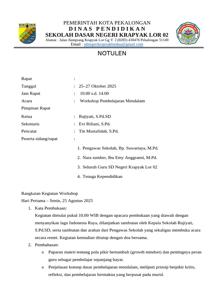 Notulen Workshop Pembelajaran Mendalam | PDF