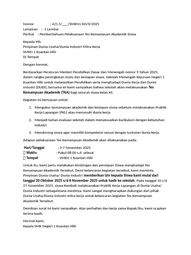 Surat Pemberitahuan TKA | PDF