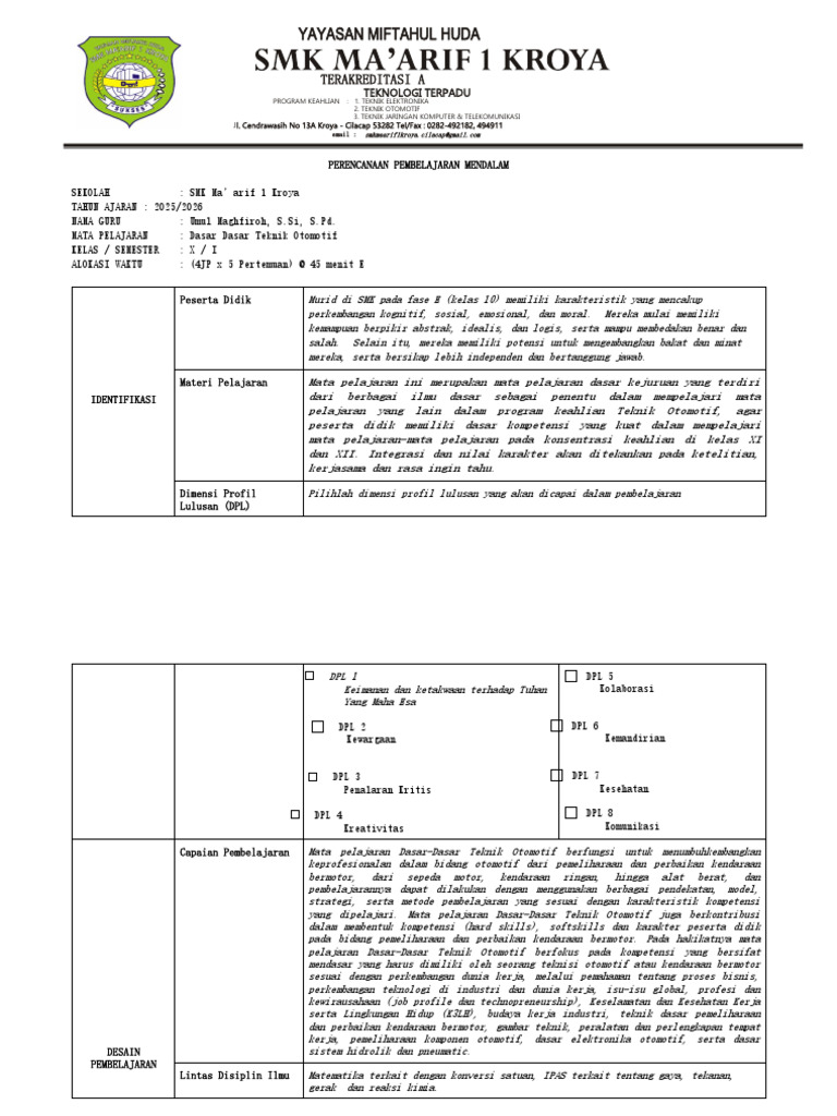 Contoh RPM Kelas X | PDF