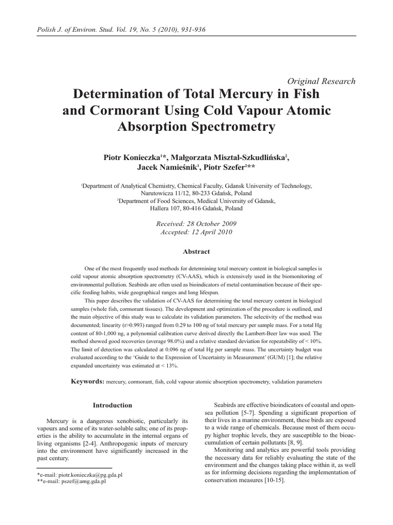Determination of Total Mercury in Fish and Cormorant Using Cold Vapour ...