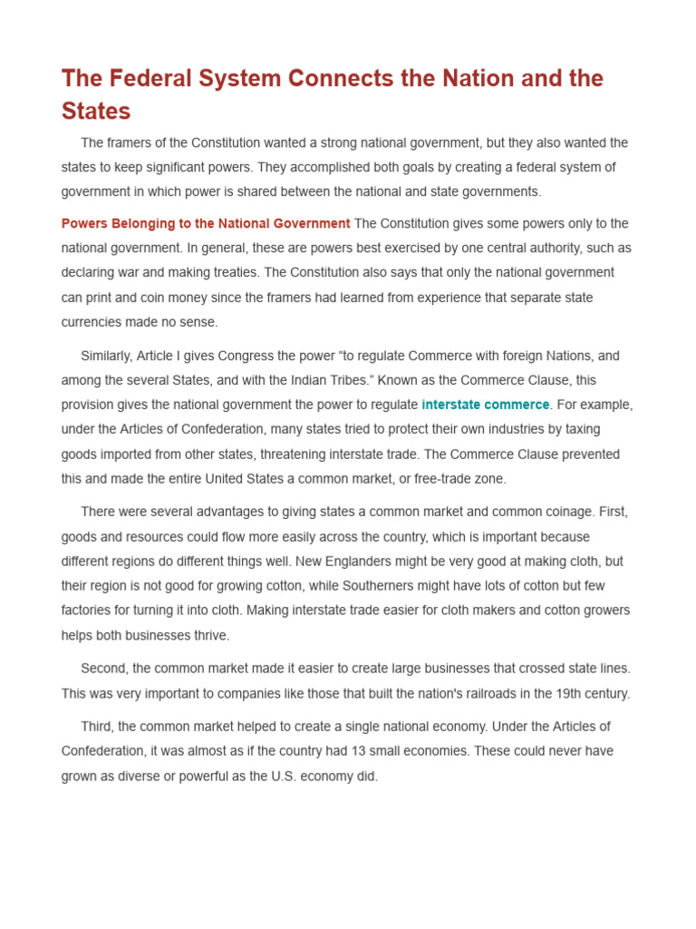 Section 7 - The Federal System Connects The Nation and The States | PDF ...