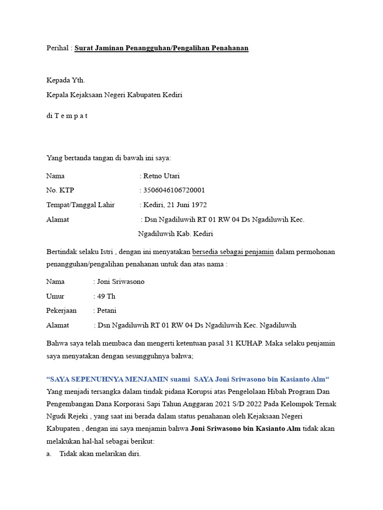 Penangguhan Penahanan Joni | PDF