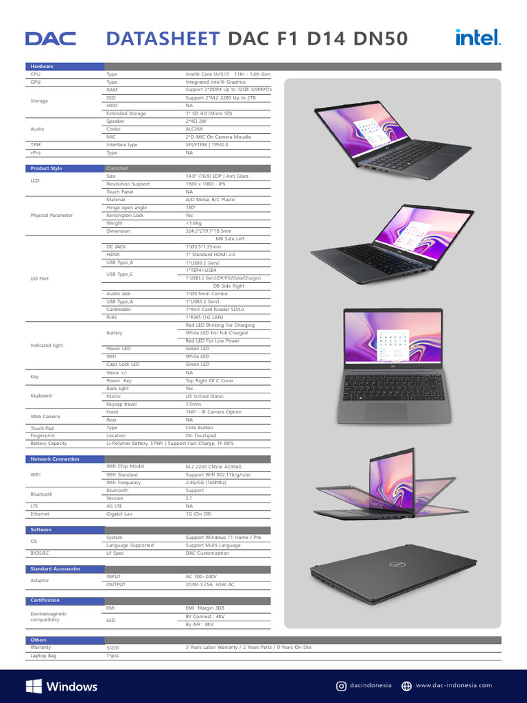 DAC F1 D14 DN50 Laptop Specifications | PDF | Personal Computers ...