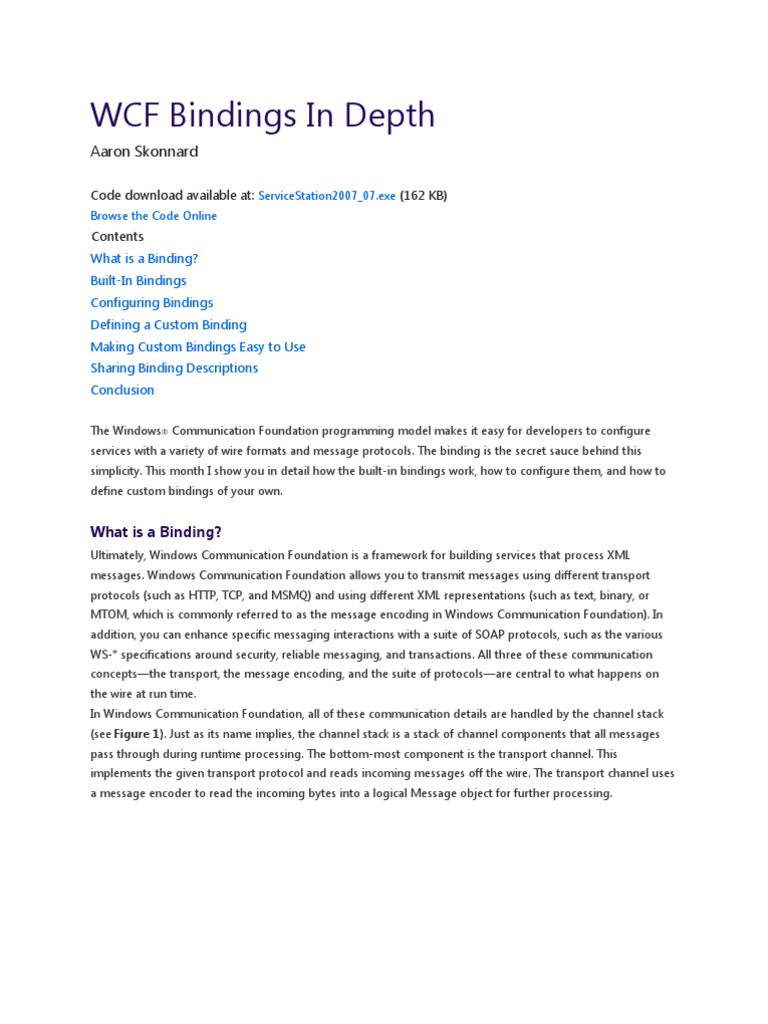 WCF Bindings in Depth | PDF | Windows Communication Foundation | Soap