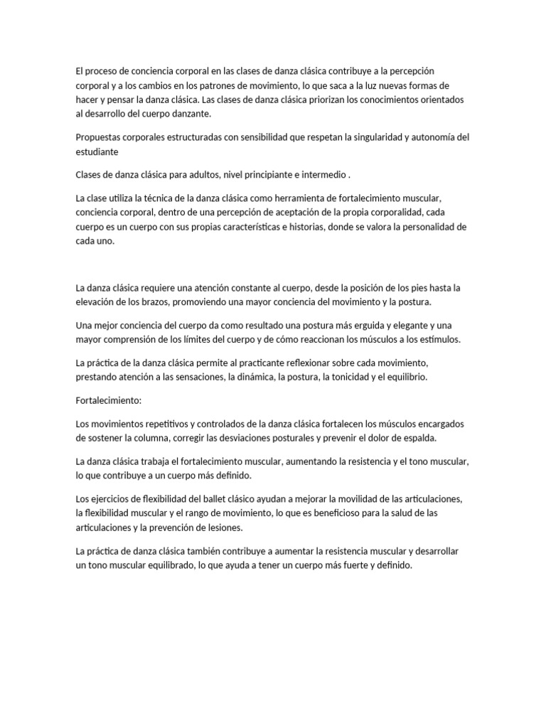 El Proceso de Conciencia Corporal en Las Clases de Danza Clásica ...