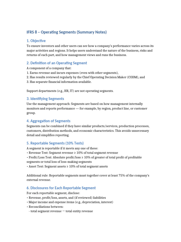 IFRS 8 Operating Segments Summary | PDF | Revenue | Expense
