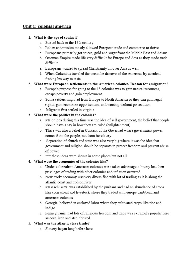 US History Review Sheet | PDF | Slavery | European Colonization Of The ...