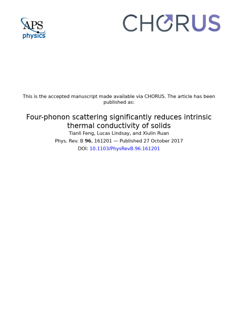 Four-Phonon Scattering Reduces Thermal Conductivity | PDF | Phonon ...