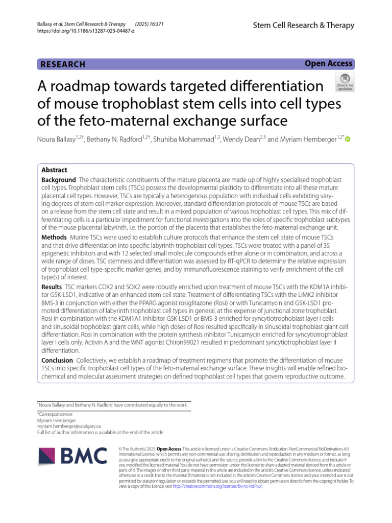 A Roadmap Towards Targeted Differentiation of Mouse Trophoblast Stem Cells Into Cell Types of ...