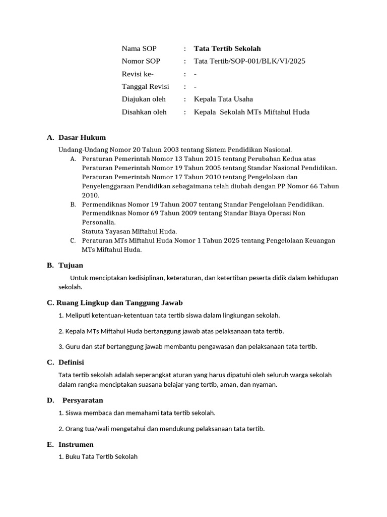 Tata Tertib Sekolah MTs Miftahul Huda | PDF