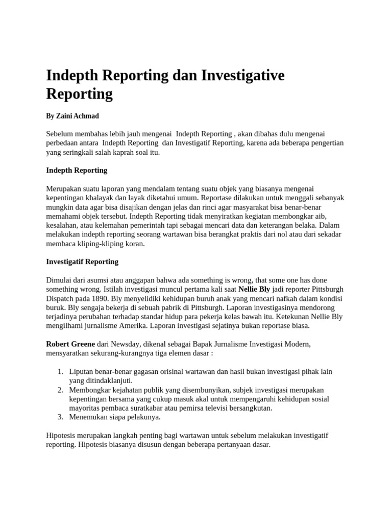 Perbedaan Indepth dan Investigatif Reporting | PDF