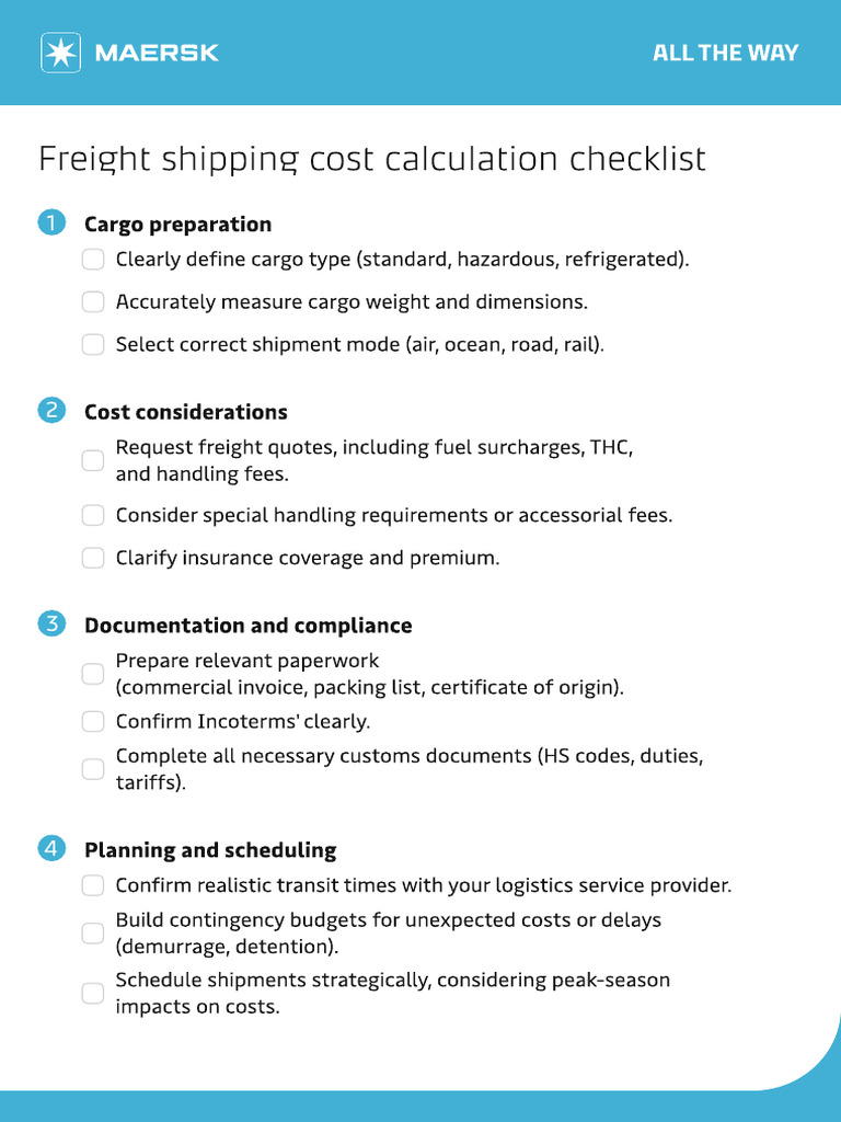 Freight Shipping Cost Calculation Checklist | PDF