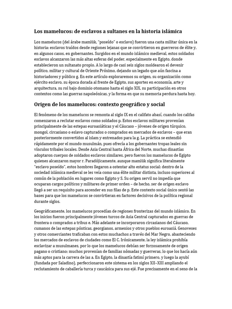 Los mamelucos: de esclavos a sultanes | PDF | imperio Otomano | Califato