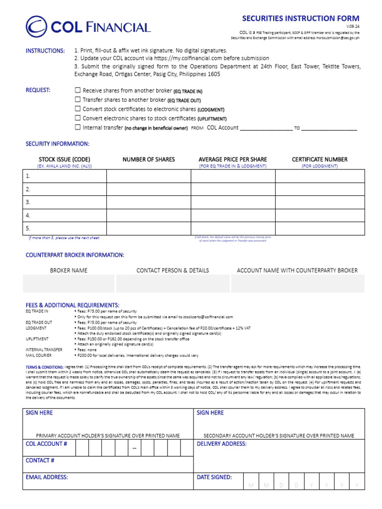 Securities Instruction Form Guide | PDF | Securities (Finance) | Stocks