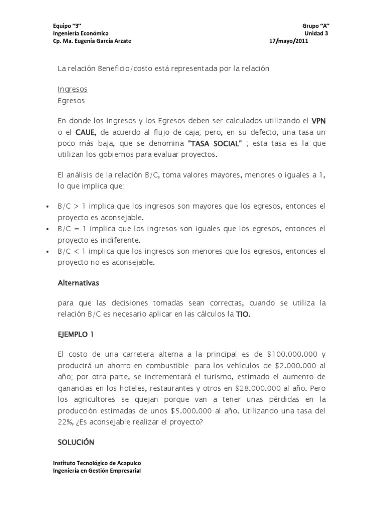 Análisis de Relación Beneficio/Costo | PDF | Beneficio (economía ...