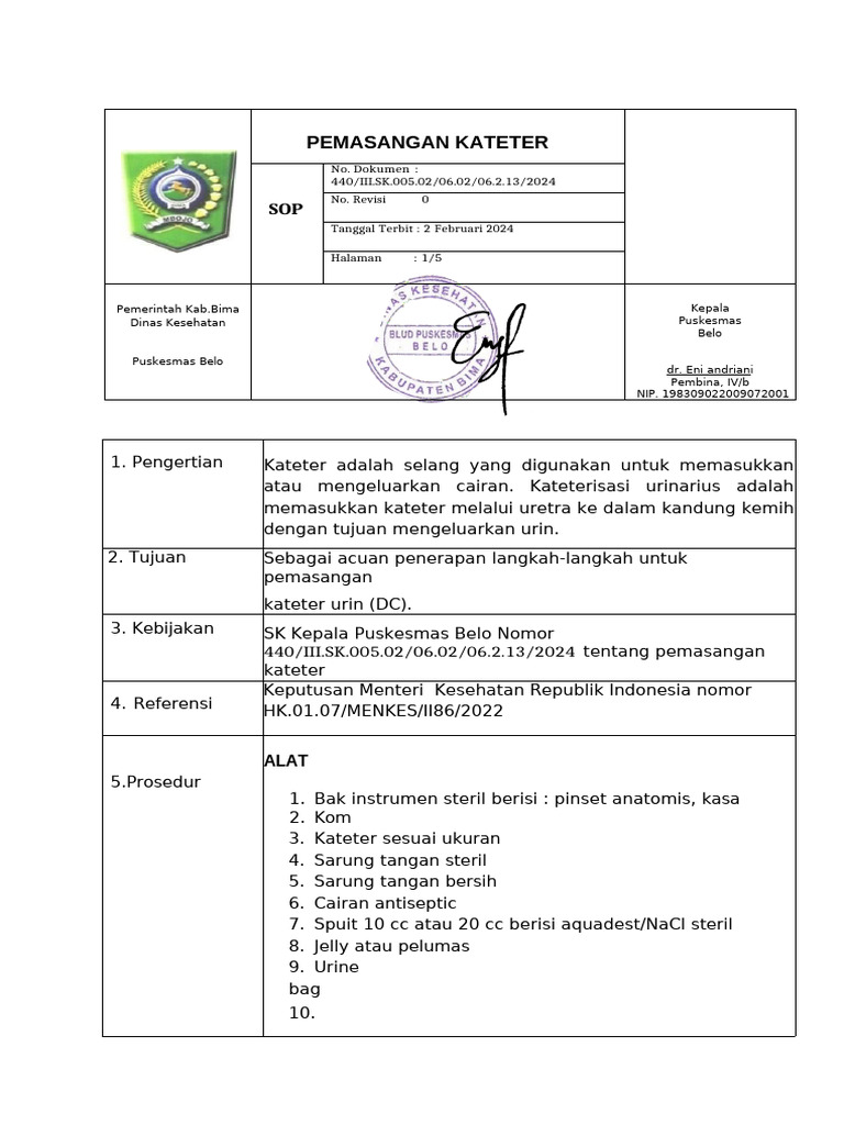 Sop Pemasangan Kateter | PDF