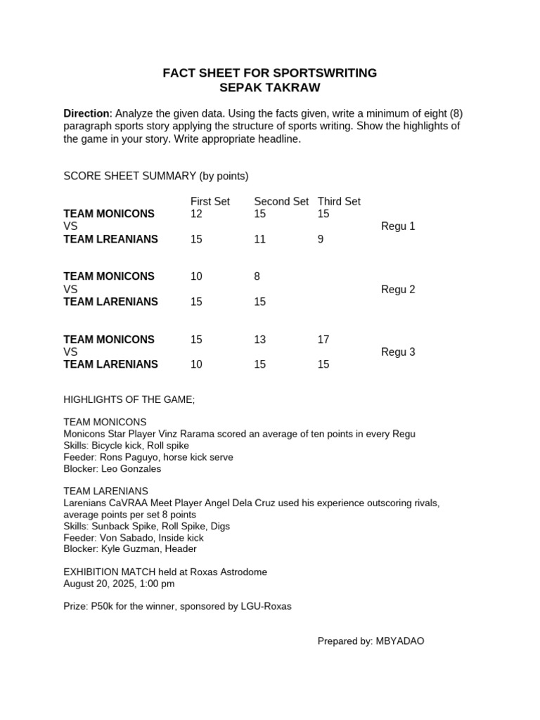 Fact Sheet For Sportswriting | PDF