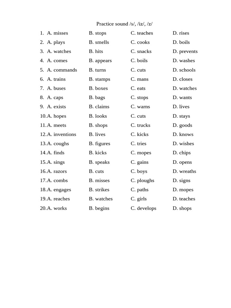 Practice Sounds: /s/, /iz/, /z/ Exercises | PDF