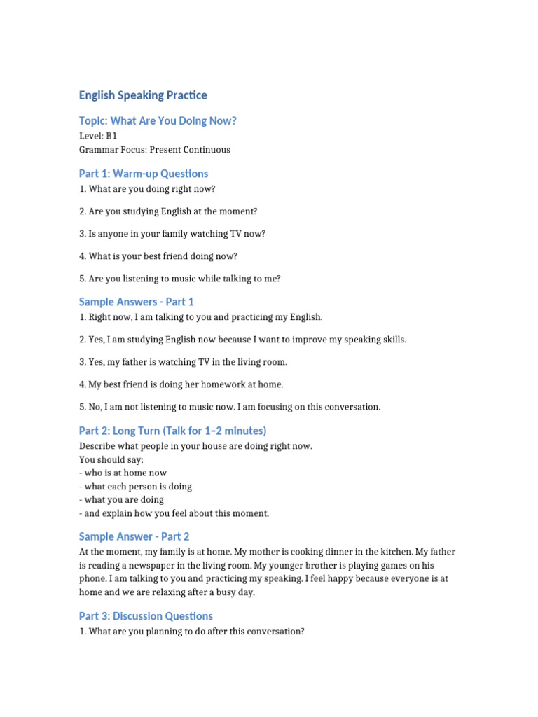 English Speaking Practice: Present Continuous | PDF