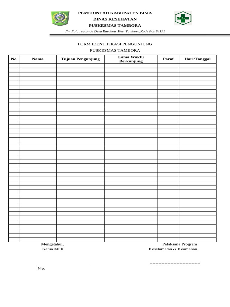 Form Identifikasi Pengunjung | PDF