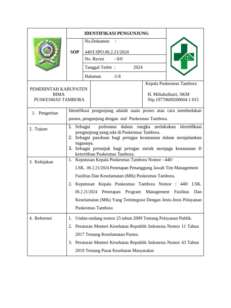 Sop Identifikasi Pengunjung Acc | PDF